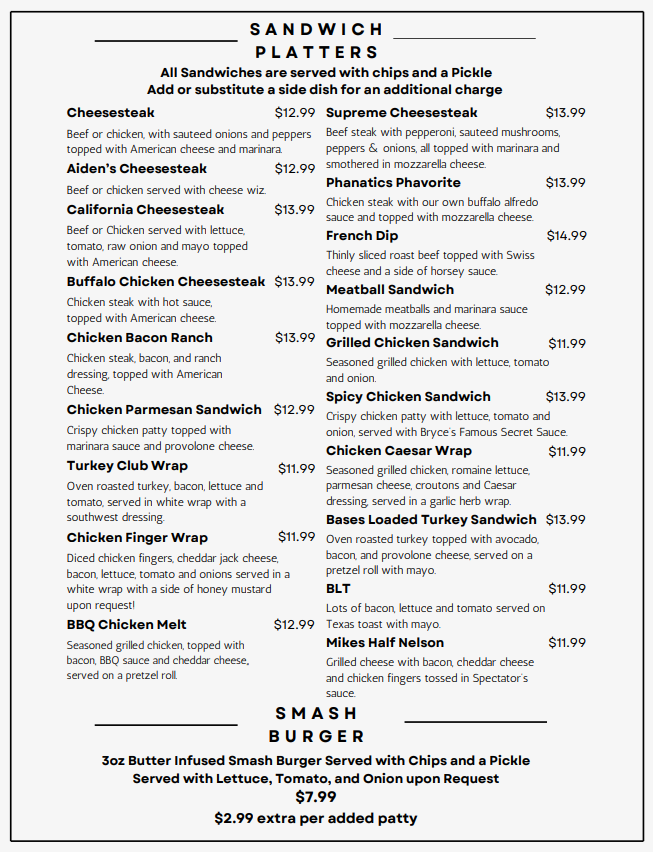 Menu – Spectators Bar & Grille