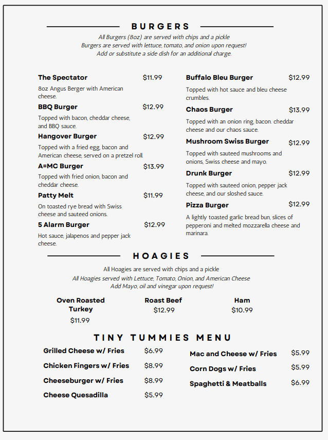 Menu – Spectators Bar & Grille