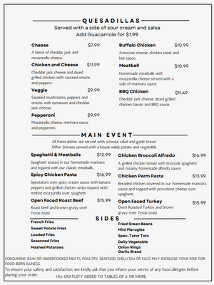 Menu – Spectators Bar & Grille